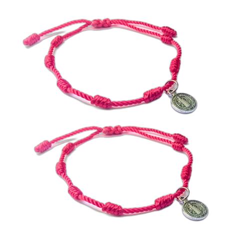 Set Pulseras Nudos Roja Con Medalla San Benito Acero Inoxidable De