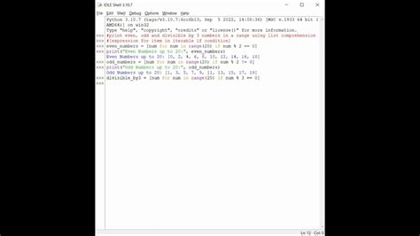print even odd and divisible by 3 numbers in a range using list comprehension in python youtube