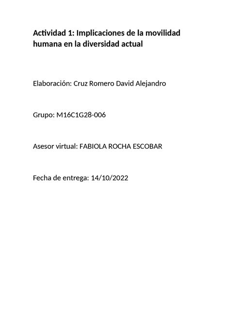 Actividad Integradora 2 Modulo 16 Implicaciones De La Movilidad Humana