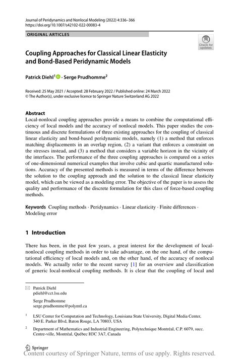 coupling approaches for classical linear elasticity and bond based peridynamic models request pdf
