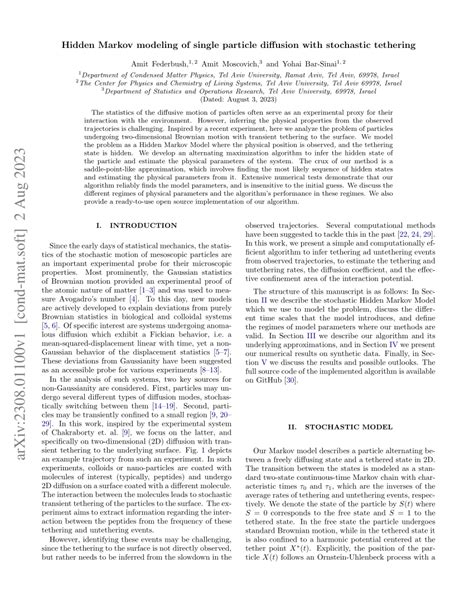 pdf hidden markov modeling of single particle diffusion with