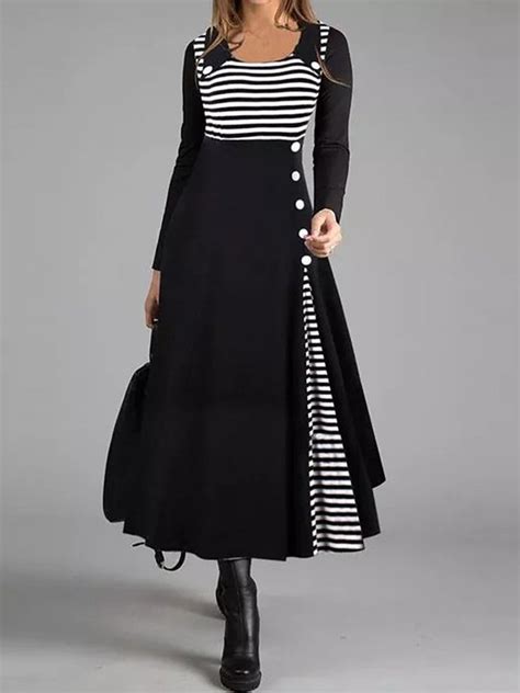 Robes Femmes Bloc de Couleur Décontracté Hiver Trapèze à Haute