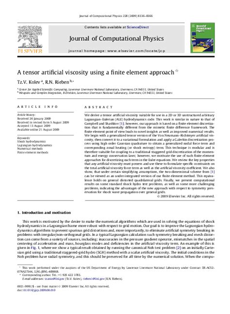 pdf a tensor artificial viscosity using a finite element approach tzanio kolev