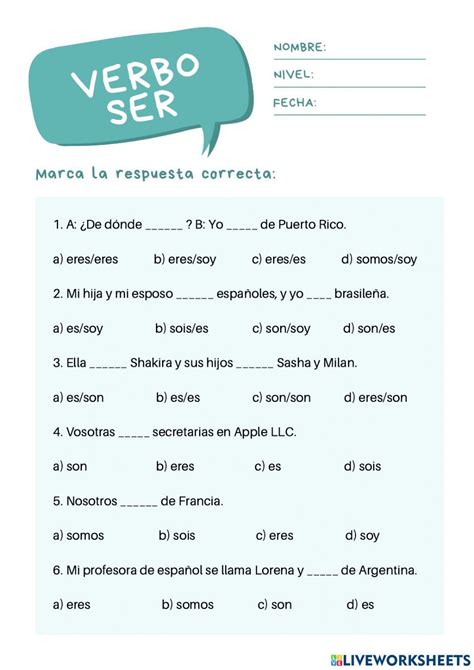 El Verbo Ser Ejercicios