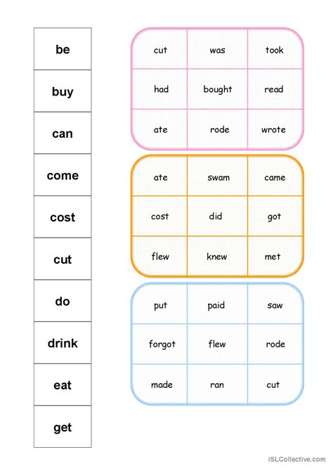 Irregular Verbs Bingo Cards Marker English ESL Worksheets Pdf Doc
