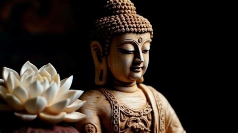 Estatua De Buda Y Flor De Loto Ia Generativa Foto Premium