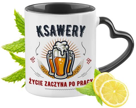 Dla Ksawerego Kubek Czarny z Uszkiem w Kształcie Serca na Prezent