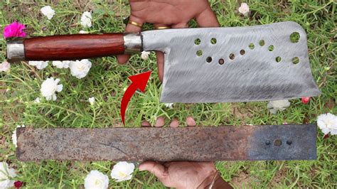 Knife Making Forging A Nice Cleaver From Leaf Spring Youtube