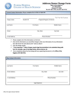 Fillable Online Address Name Change Form Office Of The Registrar
