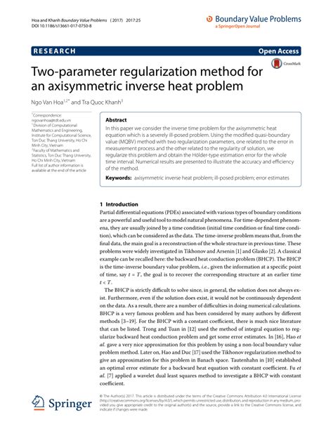 pdf two parameter regularization method for an axisymmetric inverse heat problem