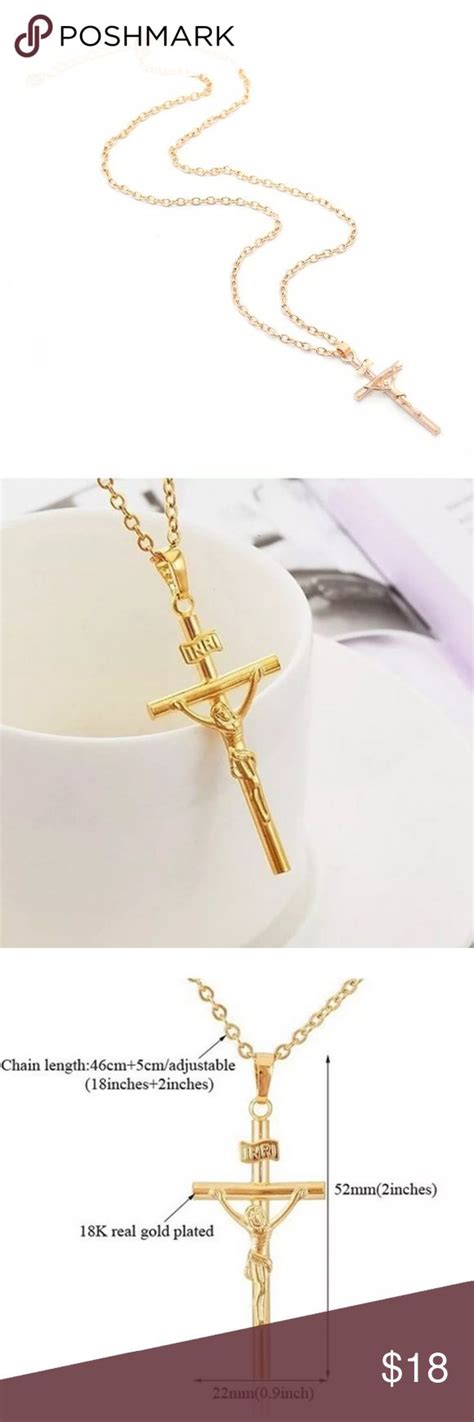 INRI Crucifix Jesus Cross Gold Plated Necklace Womens Jewelry