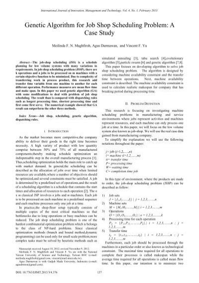 genetic algorithm for job shop scheduling problem a case ijimt