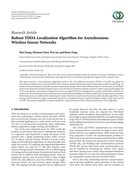 pdf robust tdoa localization algorithm for asynchronous wireless sensor networks