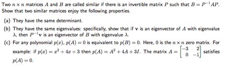 solved two n x n matrices a and b are called similar if