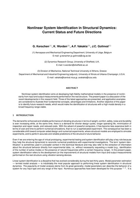 pdf nonlinear system identification in structural dynamics current status and future directions