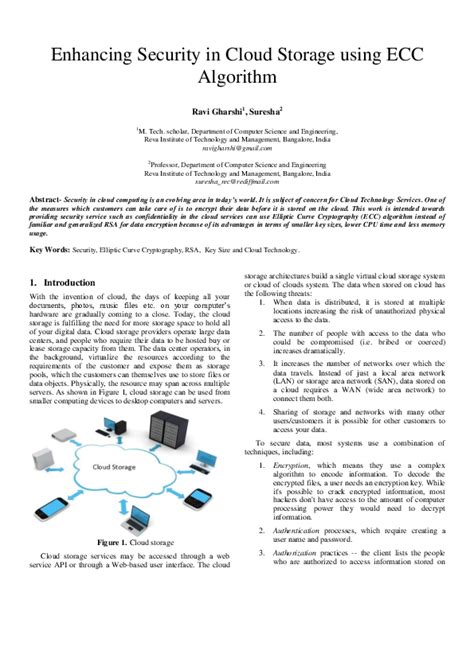 pdf enhancing security in cloud storage using ecc algorithm dr suresha