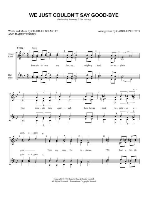 We Just Couldn T Say Goodbye Arr Carole Prietto Sheet Music Patti