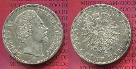 Kaiserreich Bayern Bavaria 5 Mark Silber Kursmünze Bayern 5 Mark 1874