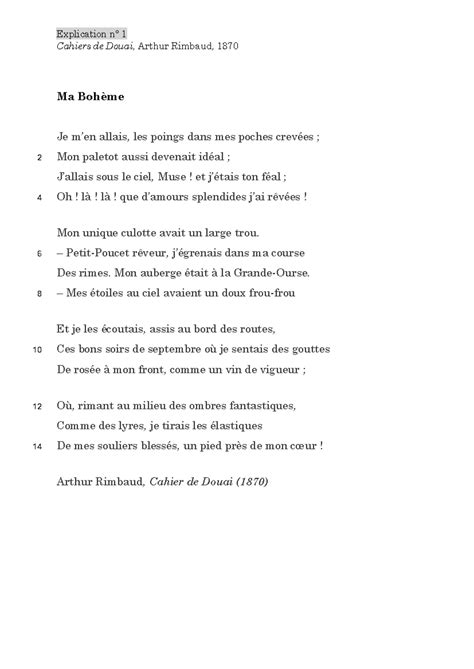 Les 16 textes du BAC Cahiers de Douai Arthur Rimbaud 1870 Ma Bohème