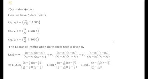 solved the following values of the function f x sinx cosx are given 10 20 30 1 1585 1