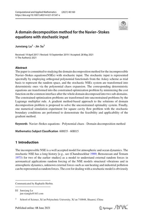 pdf a domain decomposition method for the navier stokes equations with stochastic input