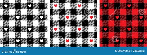 Gingham Patterns With Hearts In Black Red White Seamless Scottish