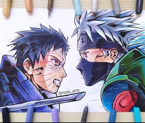 Two Anime Characters Are Facing Each Other With Their Faces Drawn On