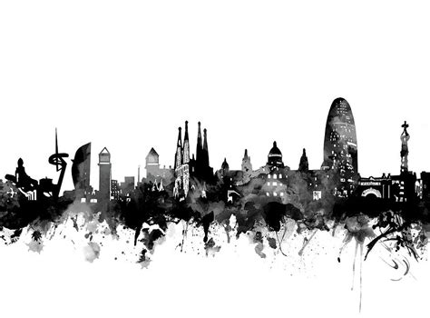 Barcelona Skyline Bw Digital Art By Bekim M Pixels