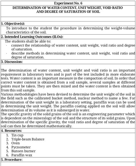 Solved Experiment No 6 DETERMINATION OF WATER CONTENT UNIT Chegg