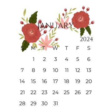 Calendario Mensual Para Enero De 2024 Diseño Simple Con Ilustración De