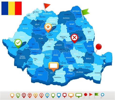 Romania Map And Flag Detailed Vector Illustration Stock