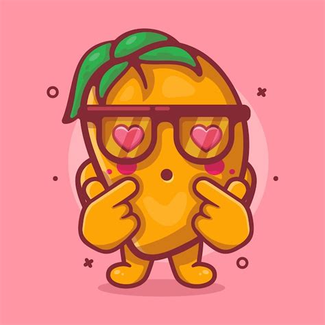 Mascota De Personaje De Fruta De Mango Kawaii Con Signo De Amor Dibujos