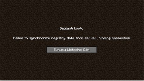 minecraft failed to synchronize registry data from server closing connection hatası