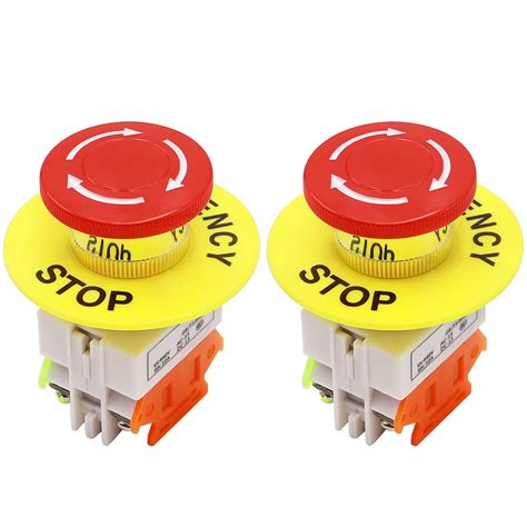 Buy Tnisesm 2pcs 22mm 1NO 1NC Red Mushroom Latching Emergency Stop