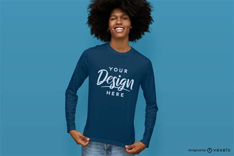 Modelo Editável PSD De Maquete De Camiseta De Manga Comprida Azul
