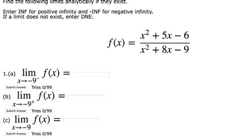 solved find the following limits analytically if they exist