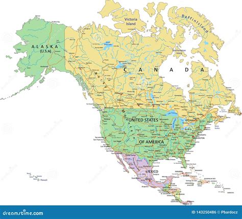 Norteamérica Mapa Político Editable Altamente Detallado Ilustración