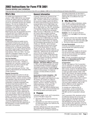 Fillable Online 2002 Instructions For Form FTB 3801 Passive Activity