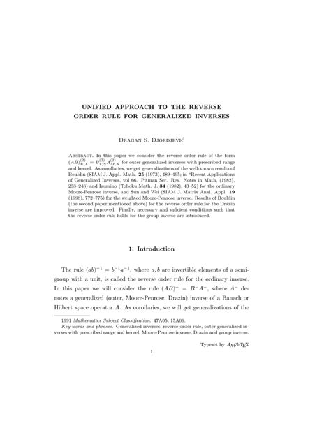 pdf unified approach to the reverse order rule for generalized inverses