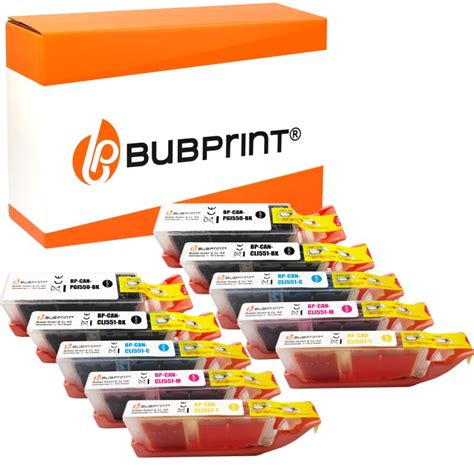 Bubprint 10 Druckerpatronen kompatibel für Canon PGI 550 CLI 551 XL m