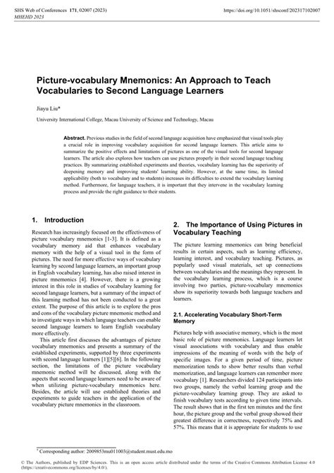 pdf picture vocabulary mnemonics an approach to teach vocabularies to second language learners