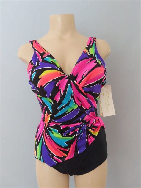 Vintage S Catalina Neon One Piece Maillot Swimsuit Gem