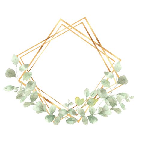 Eucalyptus Leaves Watercolor PNG Transparent Luxurious Gold Frame With
