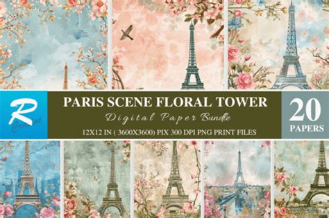Paris Scene Floral Eiffel Tower Patterns Graphic By Regulrcrative