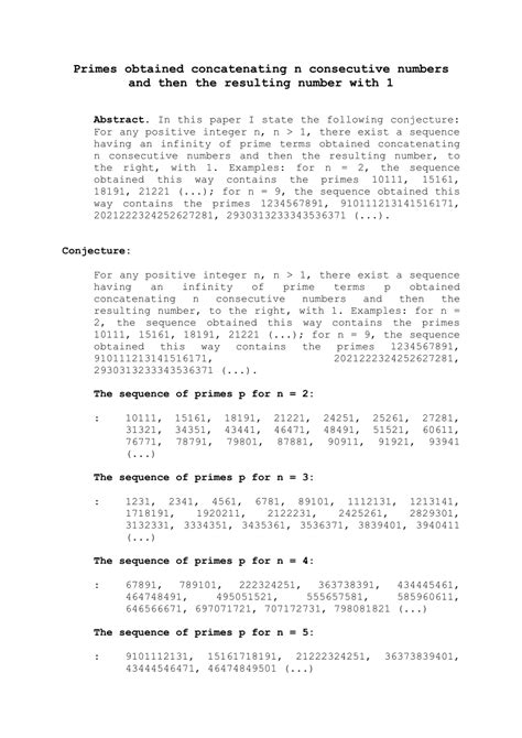 pdf primes obtained concatenating n consecutive numbers and then the resulting number with 1