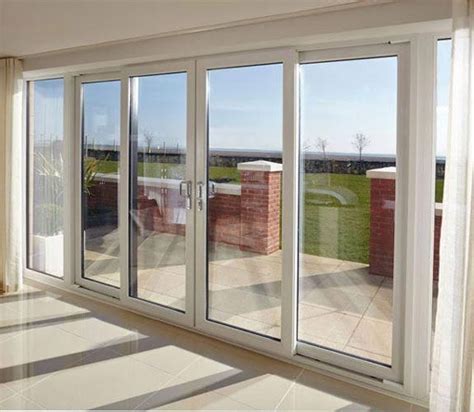 White Pane Sliding Patio Doors With Fix Windows On Both Sides