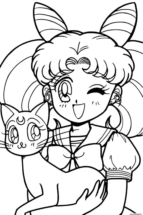 Coloriage Sailor Moon And Cat Dessin Sailor Moon à imprimer