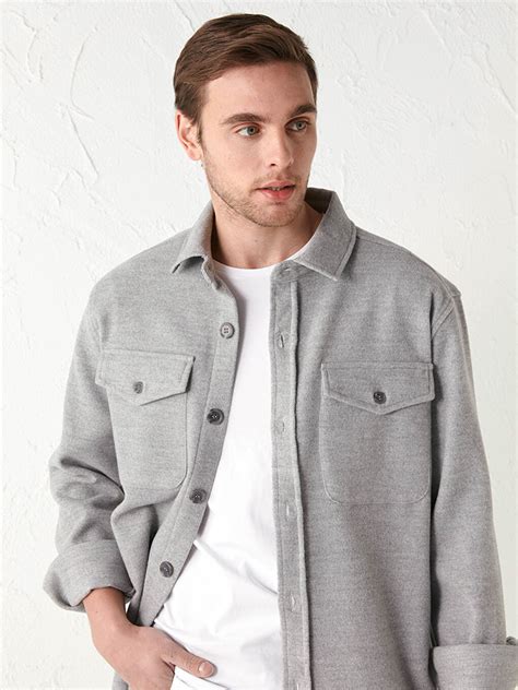 GRİ Slim Fit Uzun Kollu Kaşe Erkek Gömlek Ceket S1BF23Z8 LAL LCW