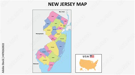 Naklejka New Jersey Map State And District Map Of New Jersey