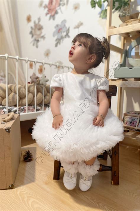 penu baby kids Beyaz Tütülü Kısa Kol Kız Bebek Elbise Princess Fiyatı